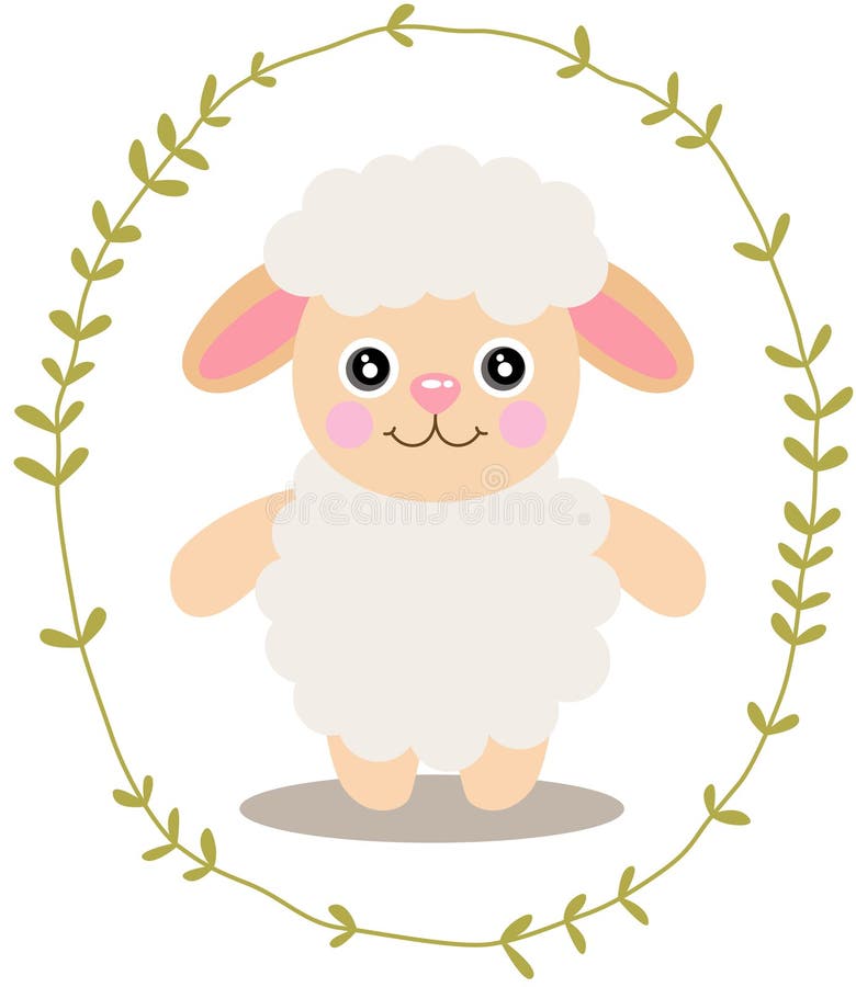 Cute Sheep Inside an Oval Leaves Border Stock Vector - Illustration of ...
