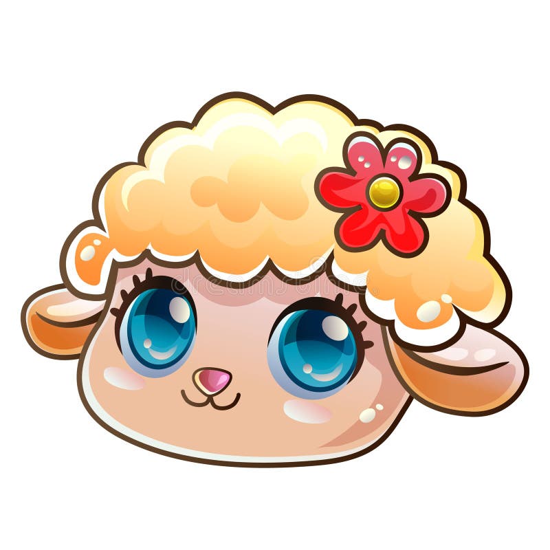 Cute Sheep Lamb Head Sticker Cartoon Stock Vector - Illustration of ...