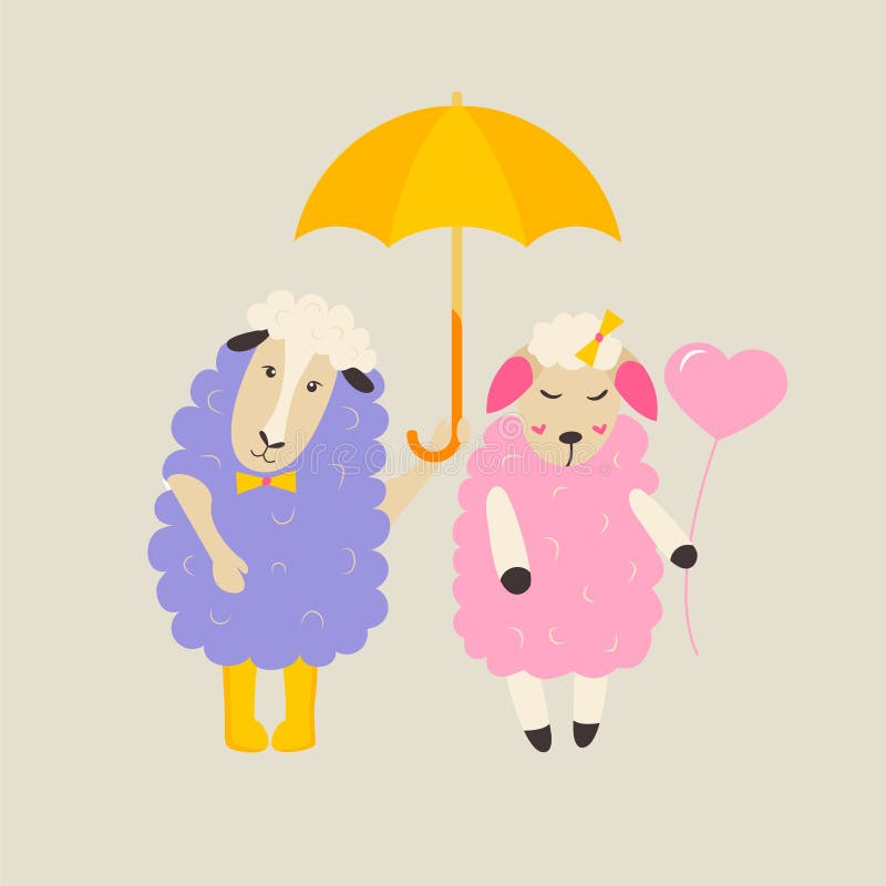 Cute Sheep in Love with Heart Balloon Stock Vector - Illustration of ...