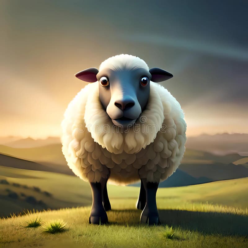 Cute Sheep in the Meadow, Generative Ai Art Stock Illustration ...
