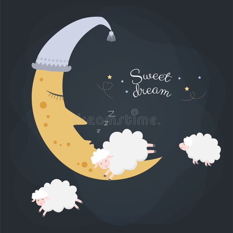 Cute Sheeps Jumping Over Moon. Stock Vector - Illustration of funny ...