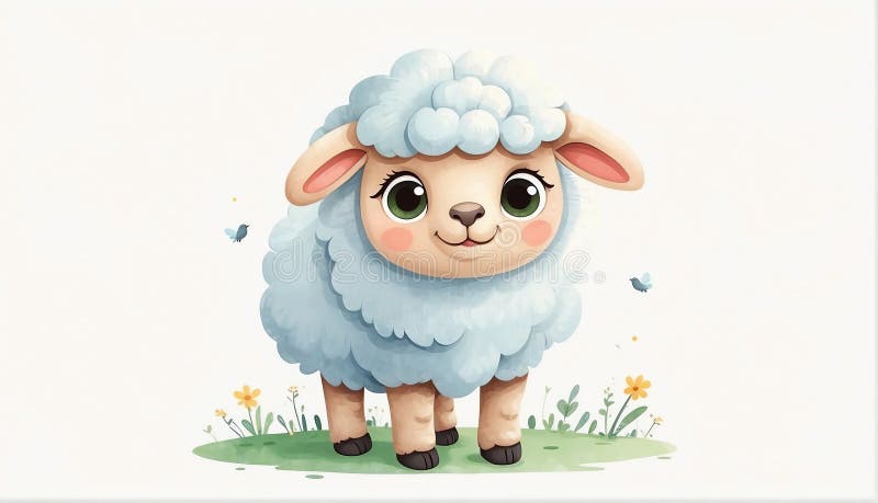 Cute Sheep on Plain White Ai Generated Stock Illustration ...