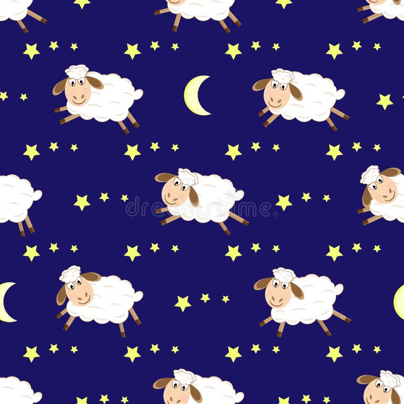 Cute Sheep Seamless Night Pattern Stock Illustration - Illustration of ...