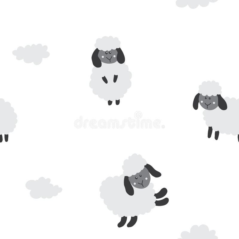 Cute Sheep Seamless Pattern, Cartoon Background Vector Illustration ...