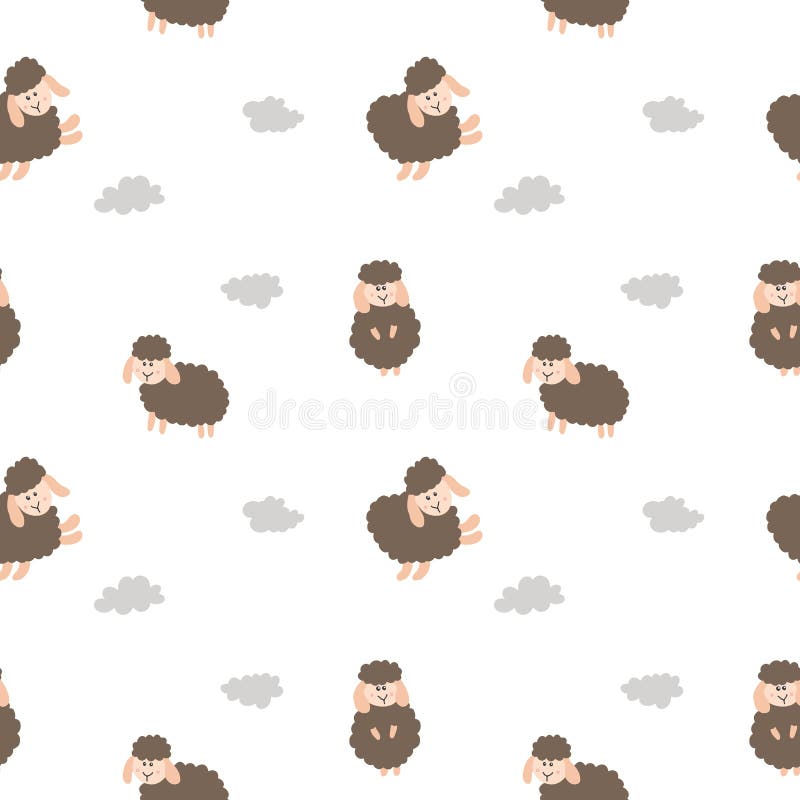 Cute Sheep Seamless Pattern, Cartoon Background Vector Illustration ...
