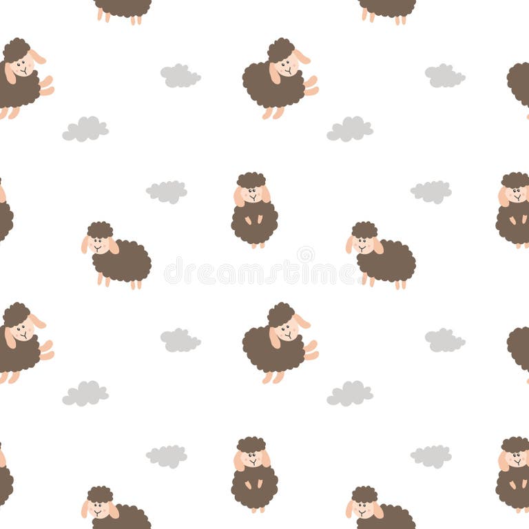 Cute Sheep Seamless Pattern, Cartoon Background Vector Illustration Stock Vector - Illustration ...