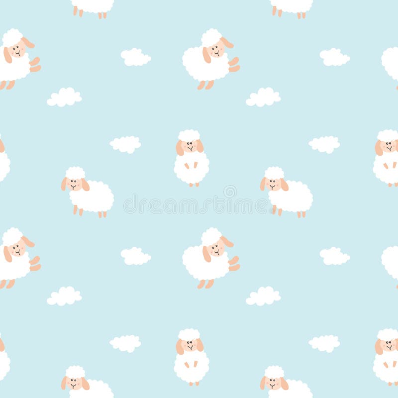 Cute Sheep Seamless Pattern, Cartoon Background Vector Illustration ...