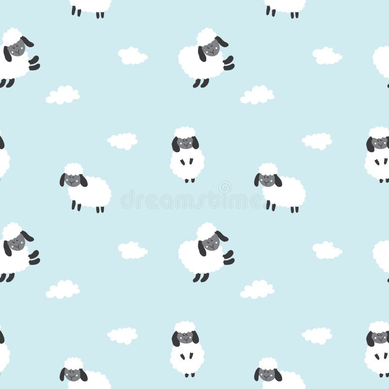 Cute Sheep Seamless Pattern, Cartoon Background Vector Illustration ...