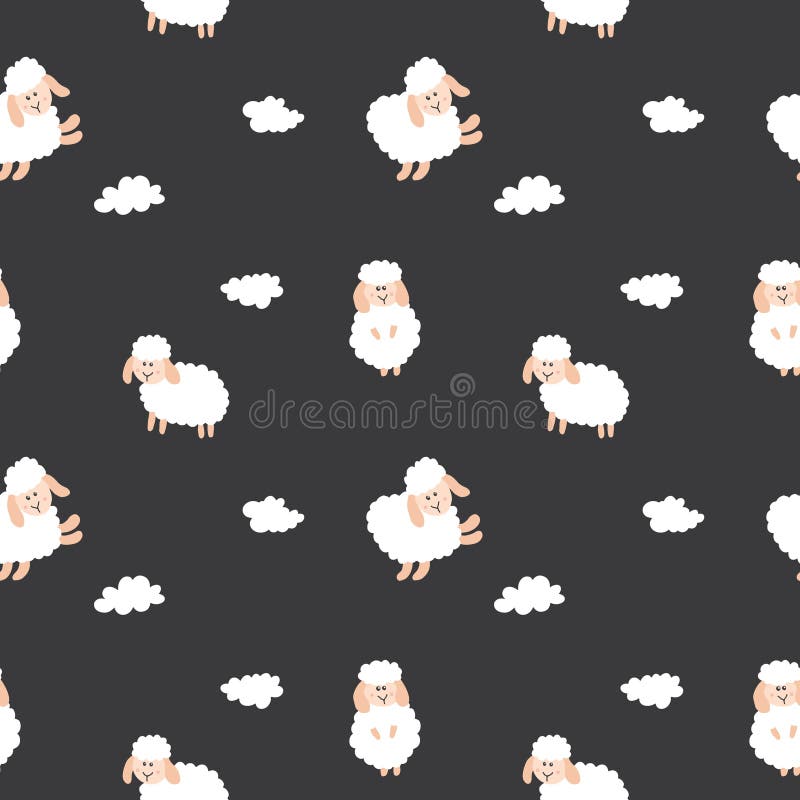 Cute Sheep Seamless Pattern, Cartoon Background Vector Illustration ...
