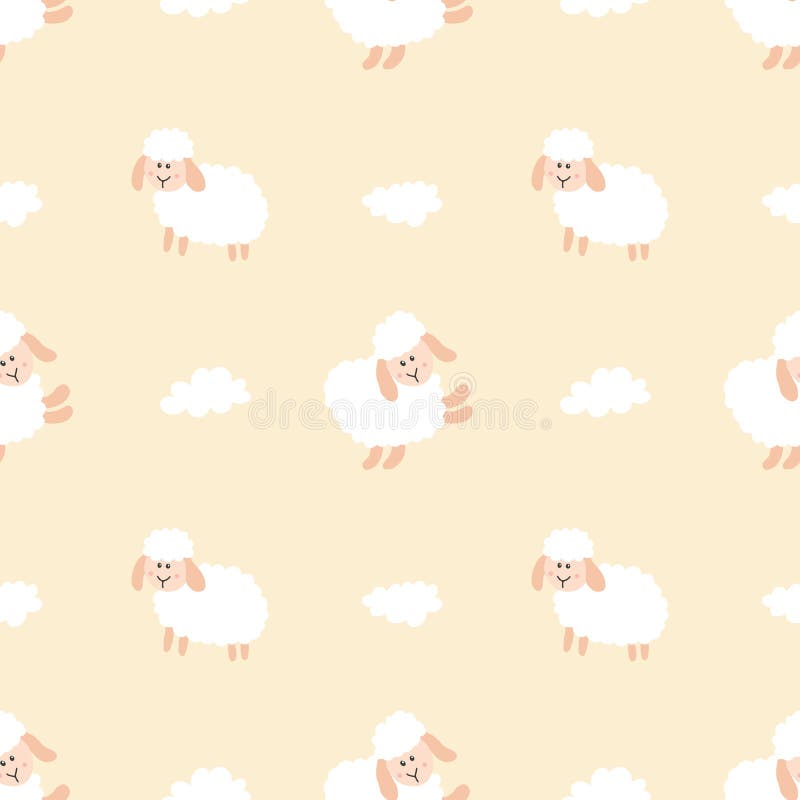 Cute Sheep Seamless Pattern, Cartoon Background Vector Illustration ...