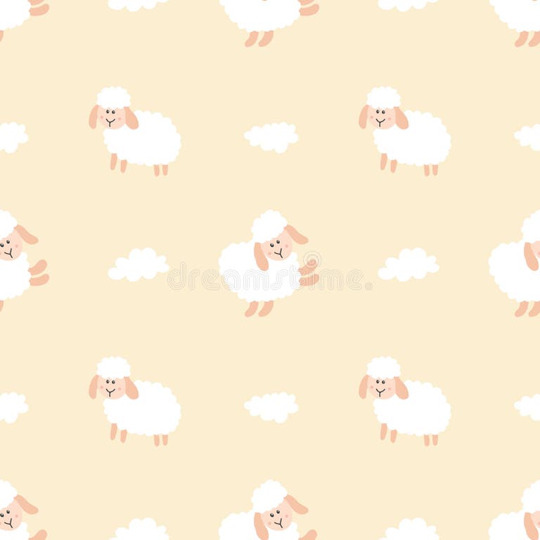 Cute Sheep Seamless Pattern, Cartoon Background Vector Illustration Stock Vector - Illustration ...