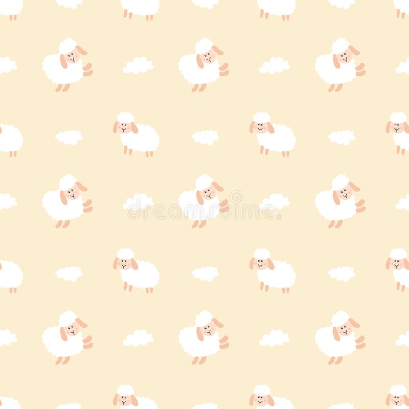 Cute Sheep Seamless Pattern, Cartoon Background Vector Illustration ...