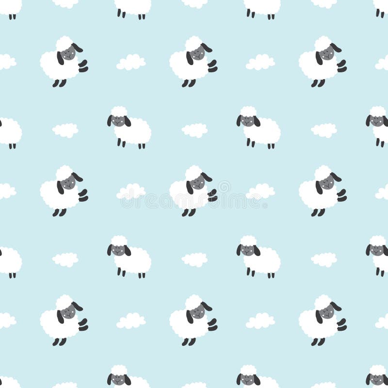 Cute Sheep Seamless Pattern, Cartoon Background Vector Illustration ...