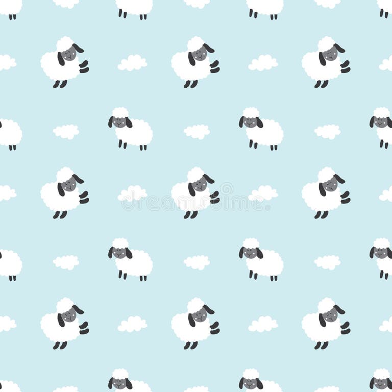 Cute Sheep Seamless Pattern, Cartoon Background Vector Illustration Stock Vector - Illustration ...
