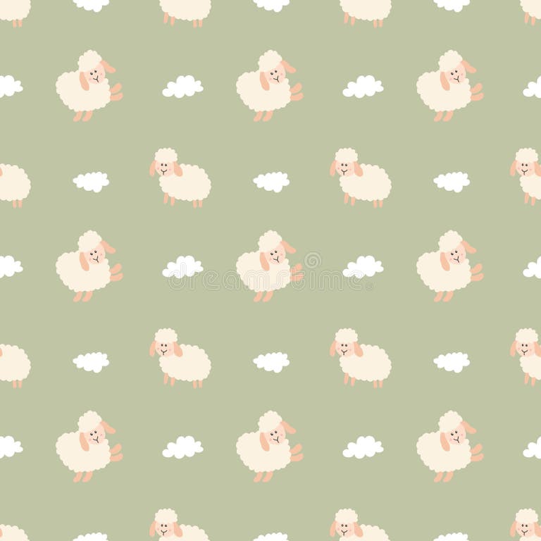 Cute Sheep Seamless Pattern, Cartoon Background Vector Illustration Stock Vector - Illustration ...