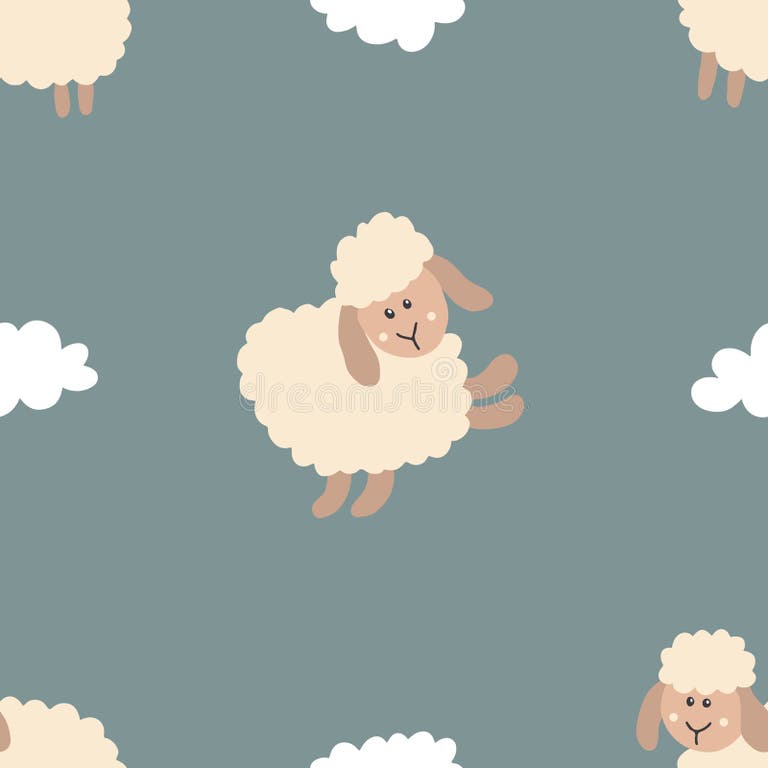 Cute Sheep Seamless Pattern, Cartoon Background Vector Illustration Stock Vector - Illustration ...
