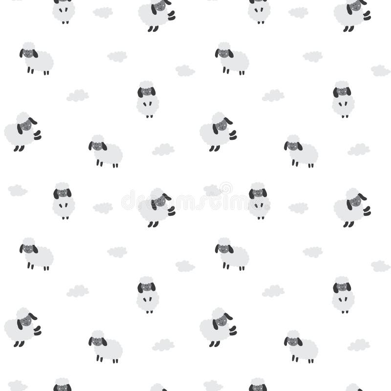 Cute Sheep Seamless Pattern, Cartoon Background Vector Illustration Stock Vector - Illustration ...