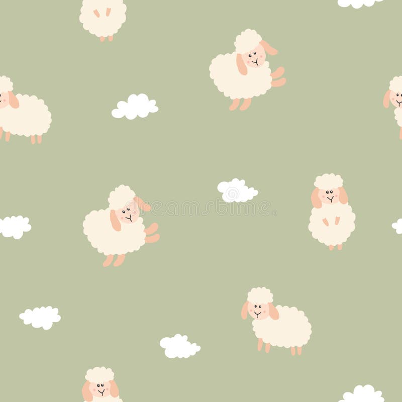 Cute Sheep Seamless Pattern, Cartoon Background Vector Illustration Stock Vector - Illustration ...