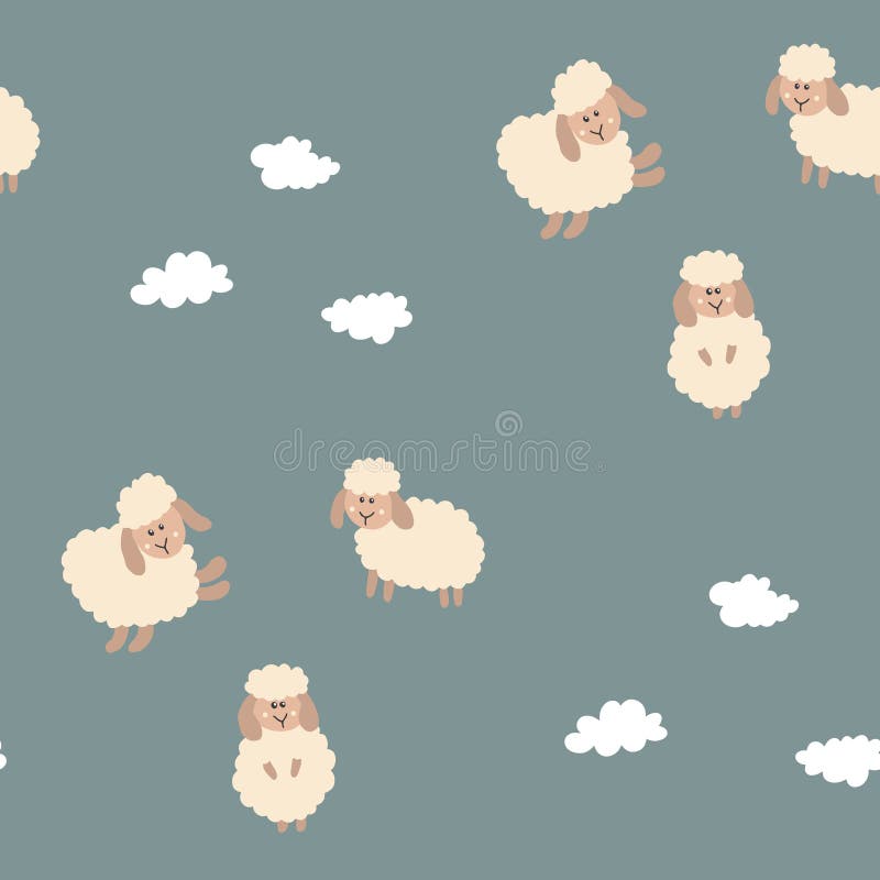 Cute Sheep Seamless Pattern, Cartoon Background Vector Illustration ...