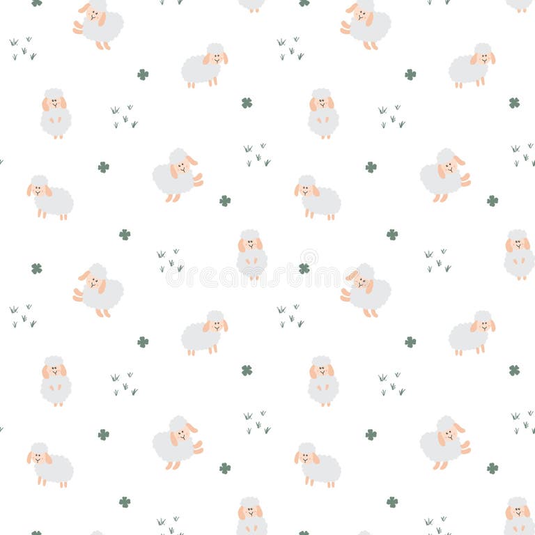 Cute Sheep Seamless Pattern, Cartoon Background Vector Illustration Stock Vector - Illustration ...