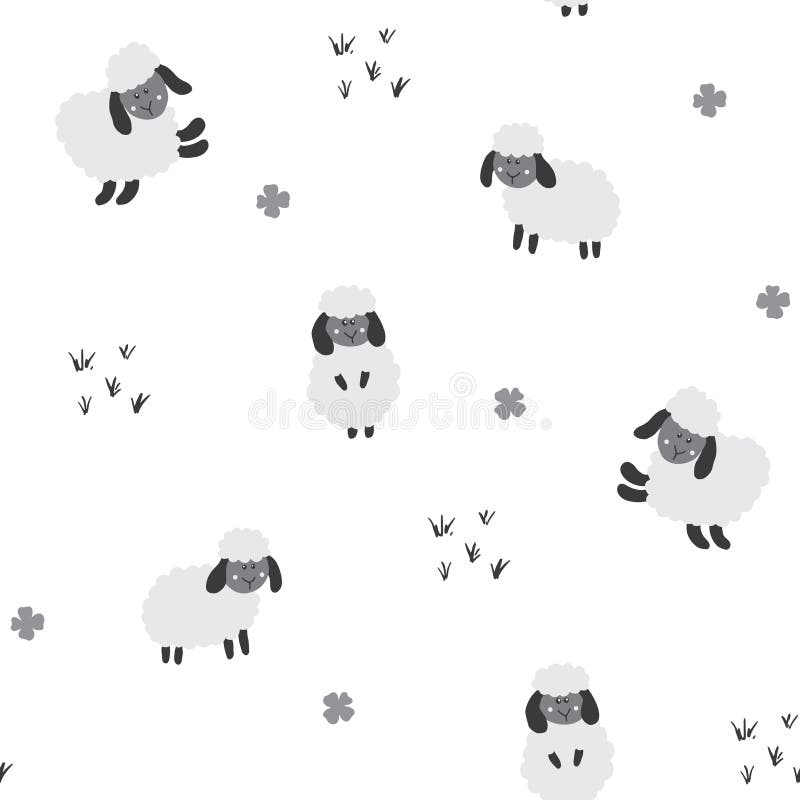 Cute Sheep Seamless Pattern, Cartoon Background Vector Illustration ...