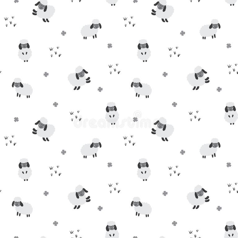 Cute Sheep Seamless Pattern, Cartoon Background Vector Illustration Stock Vector - Illustration ...