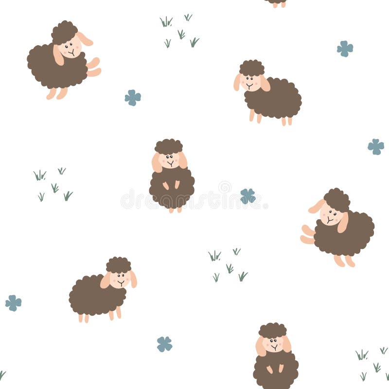 Cute Sheep Seamless Pattern, Cartoon Background Vector Illustration ...