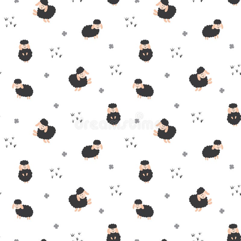 Cute Sheep Seamless Pattern, Cartoon Background Vector Illustration Stock Vector - Illustration ...