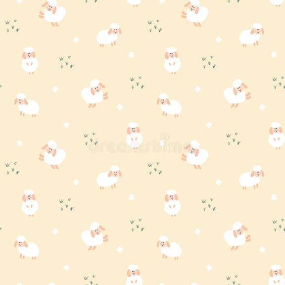 Cute Sheep Seamless Pattern, Cartoon Background Vector Illustration Stock Vector - Illustration ...