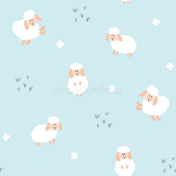 Cute Sheep Seamless Pattern, Cartoon Background Vector Illustration Stock Vector - Illustration ...