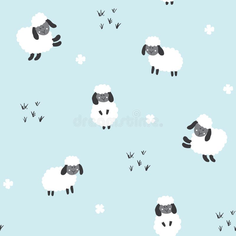 Cute Sheep Seamless Pattern, Cartoon Background Vector Illustration ...