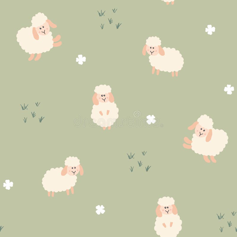 Cute Sheep Seamless Pattern, Cartoon Background Vector Illustration Stock Vector - Illustration ...