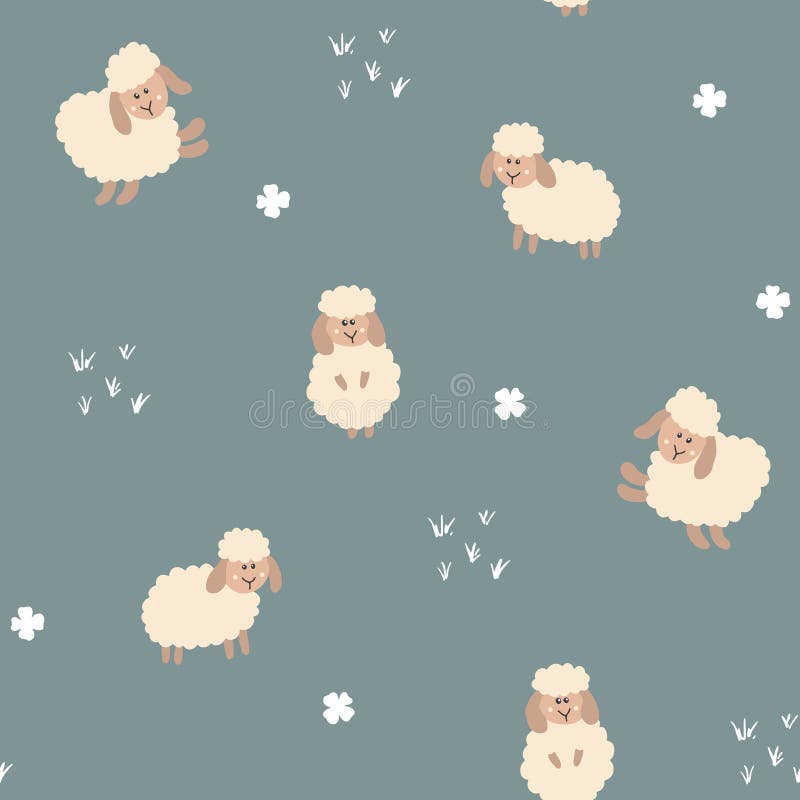 Cute Sheep Seamless Pattern, Cartoon Background Vector Illustration ...
