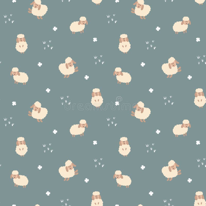 Cute Sheep Seamless Pattern, Cartoon Background Vector Illustration Stock Vector - Illustration ...