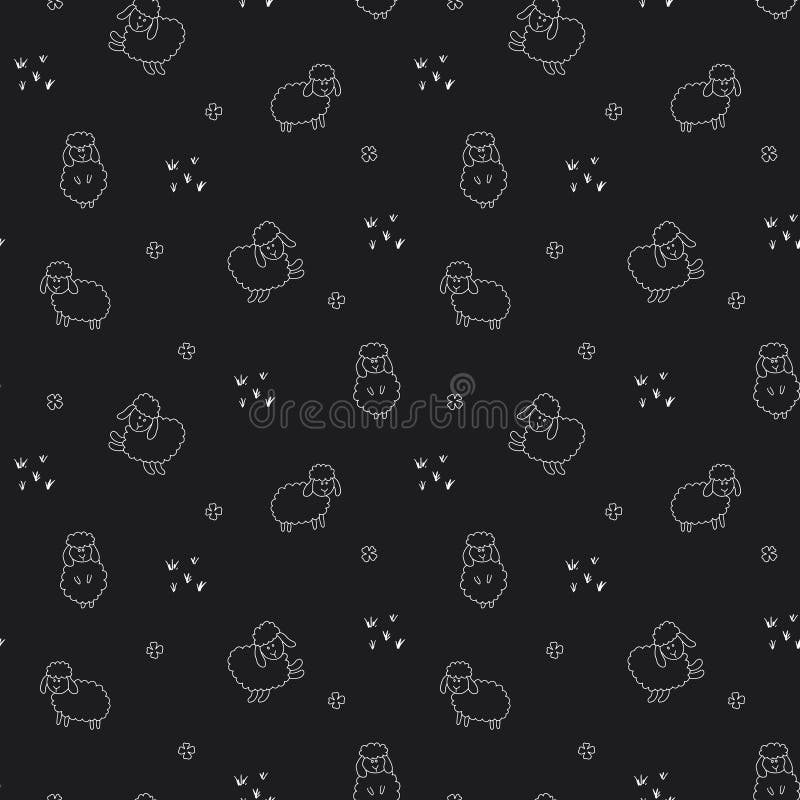 Cute Sheep Seamless Pattern, Cartoon Background Vector Illustration ...