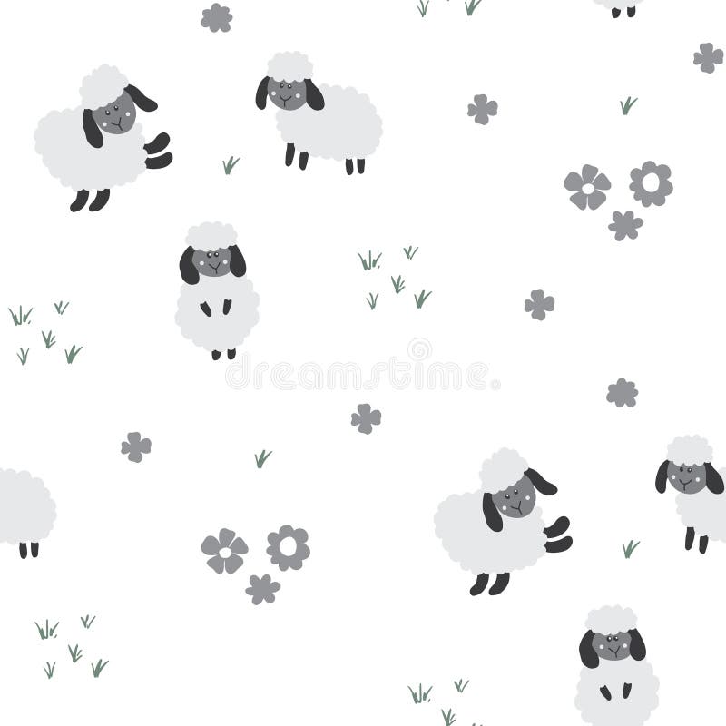 Cute Sheep Seamless Pattern, Cartoon Background Vector Illustration ...