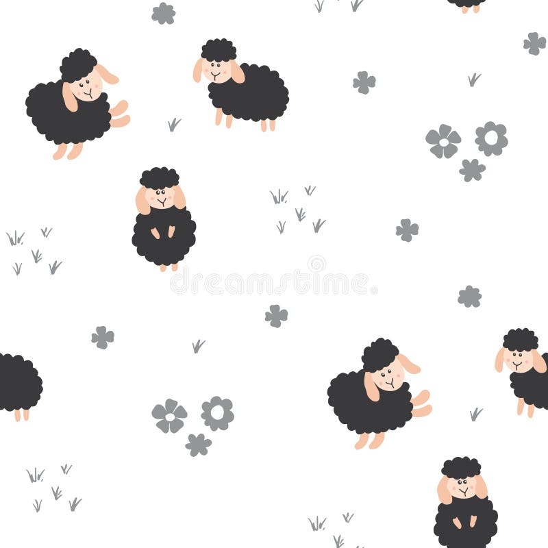 Cute Sheep Seamless Pattern, Cartoon Background Vector Illustration ...
