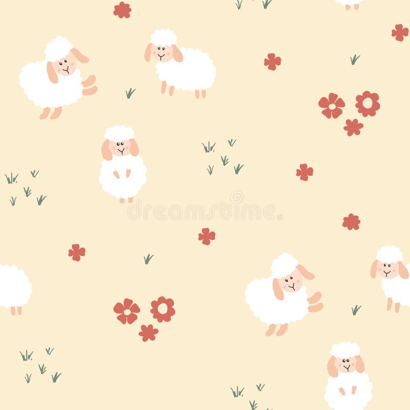 Cute Sheep Seamless Pattern, Cartoon Background Vector Illustration ...