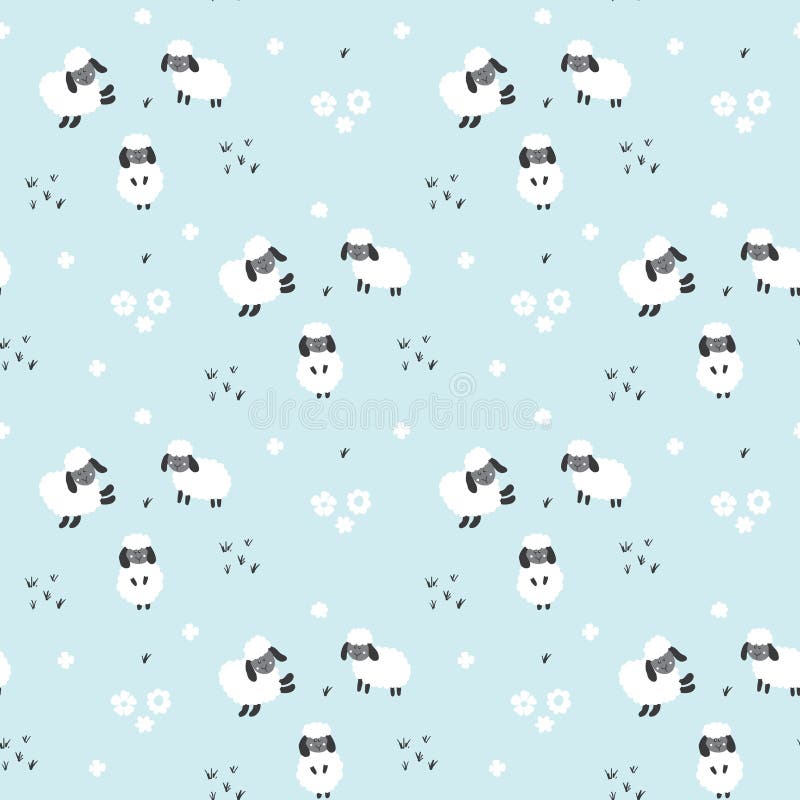 Cute Sheep Seamless Pattern, Cartoon Background Vector Illustration Stock Vector - Illustration ...