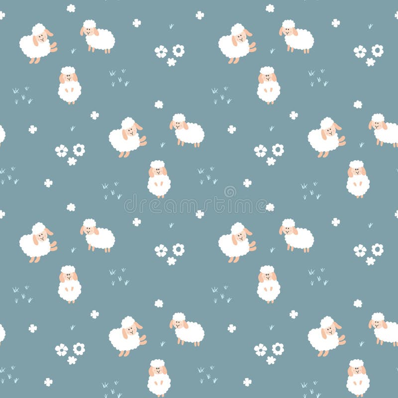 Cute Sheep Seamless Pattern, Cartoon Background Vector Illustration ...