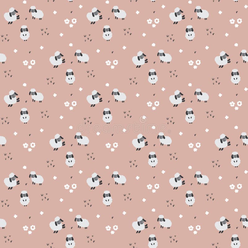 Cute Sheep Seamless Pattern, Cartoon Background Vector Illustration Stock Vector - Illustration ...