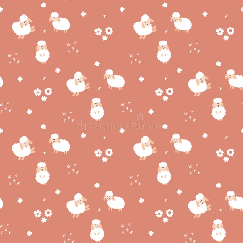Cute Sheep Seamless Pattern, Cartoon Background Vector Illustration Stock Vector - Illustration ...