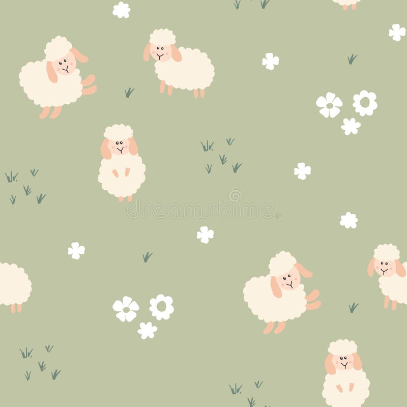 Cute Sheep Seamless Pattern, Cartoon Background Vector Illustration ...