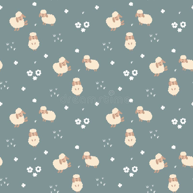Cute Sheep Seamless Pattern, Cartoon Background Vector Illustration Stock Vector - Illustration ...