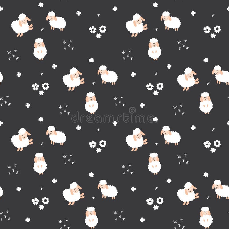 Cute Sheep Seamless Pattern, Cartoon Background Vector Illustration Stock Vector - Illustration ...