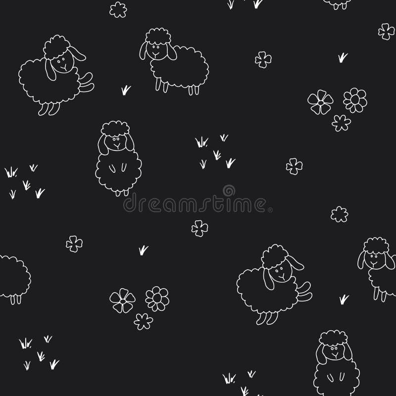 Cute Sheep Seamless Pattern, Cartoon Background Vector Illustration Stock Vector - Illustration ...