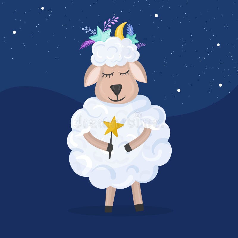 Cute Sheep Sleep in Cartoon Style. Good Night Stock Vector ...