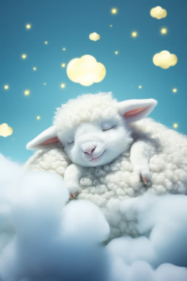 Cute Sheep Sleeping on a Cloud Watercolor Drawing. Generative AI Stock ...