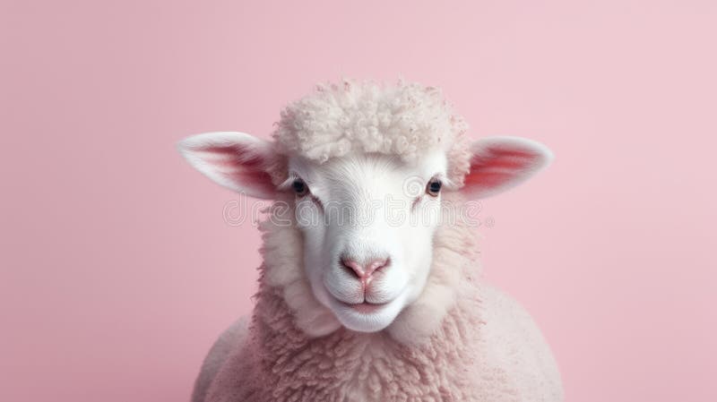 Cute Sheep on Soft Pink Background AI Generated Stock Illustration ...
