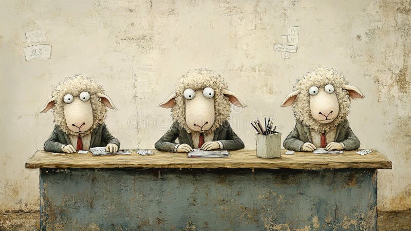 Cute Sheep Works in Office, Illustration with Copy Space Stock ...